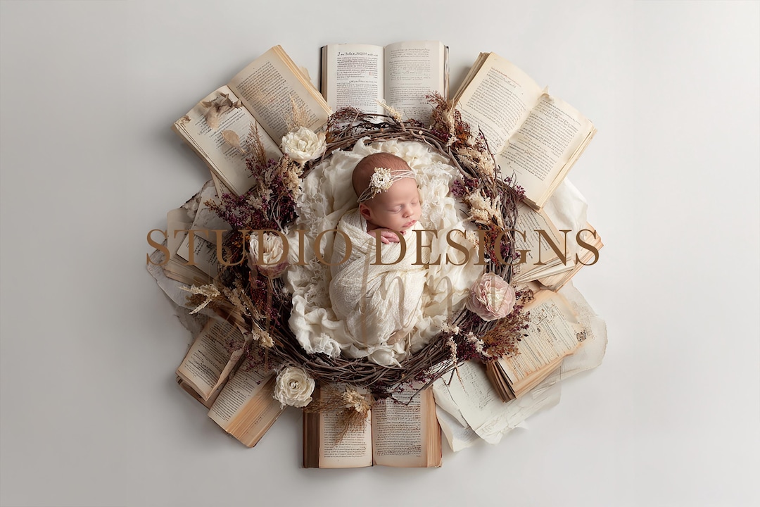 Digital Backdrop Newborn Neutral Book Basket, Photo Prop Nest, Newborn ...