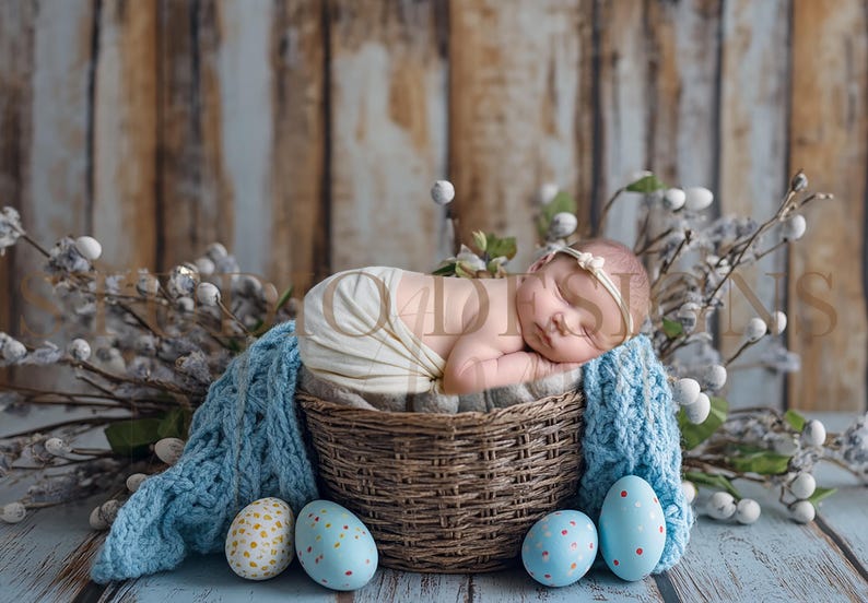 Easter Basket Newborn Digital Backdrop Spring Baby Digital Photo ...