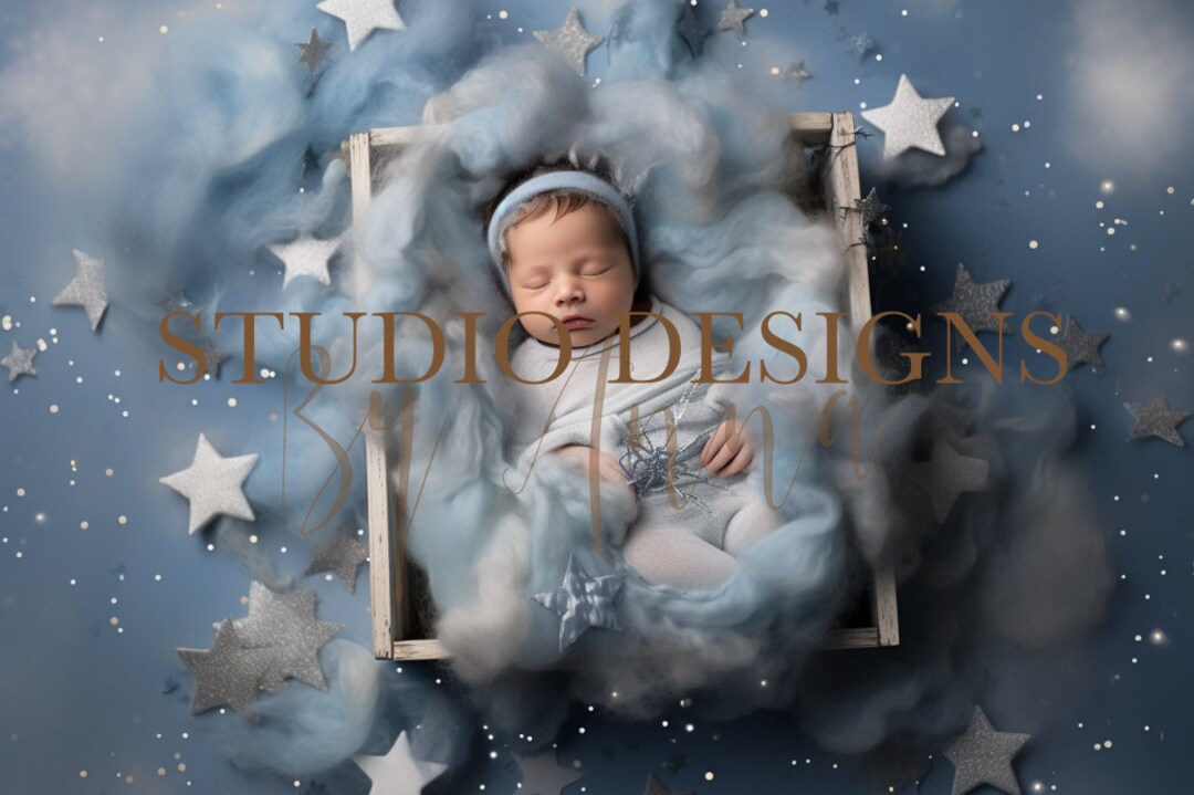 Digital Backdrop Newborn Clouds and Stars, Newborn Digital Photo Prop ...