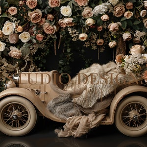 4 Car Newborn Digital Backgrounds, Vintage Car Digital Composition for ...