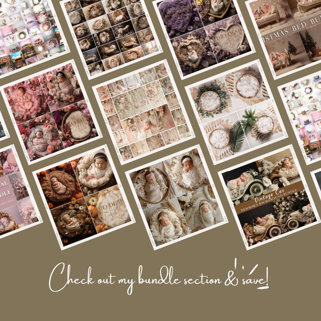 Digital Backdrop Newborn Girl Pink Floral Basket, Newborn Digital Photo ...