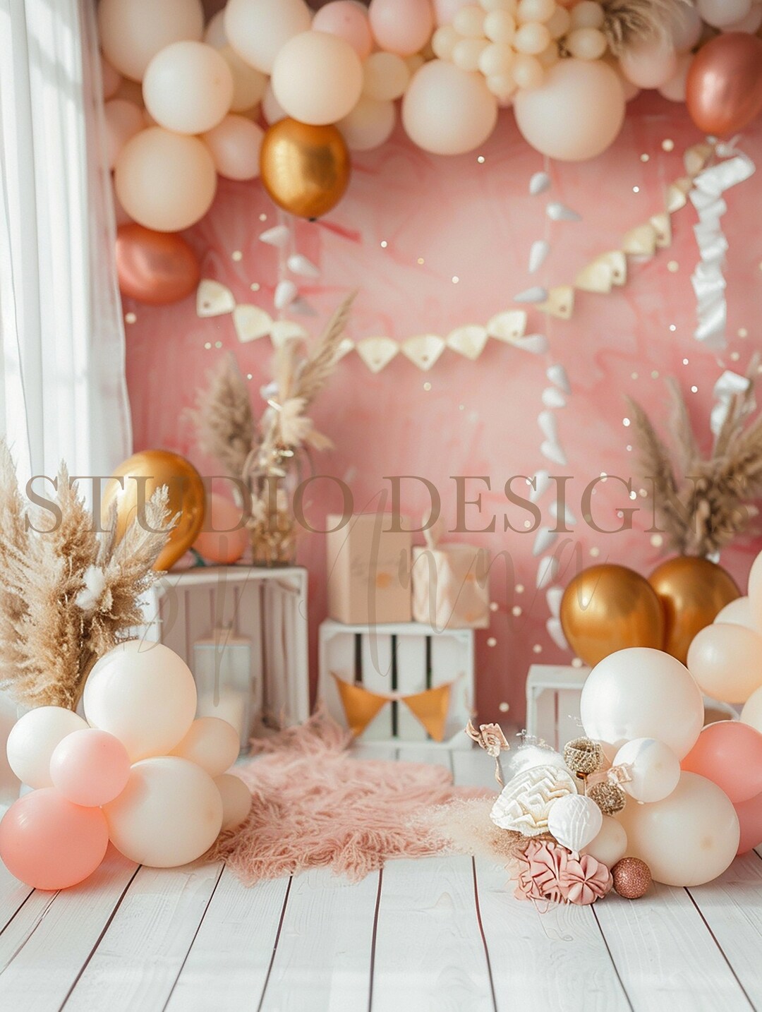 Children Birthday Backdrop ,digital Composition, Balloons Colourful ...