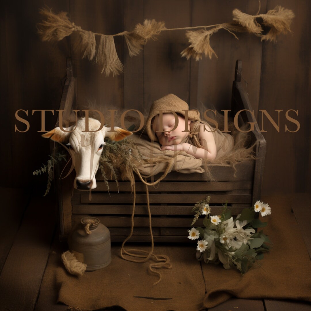 Farm Newborn Digital Backdrop , Cow Newborn Digital Photo Prop, Farmer ...