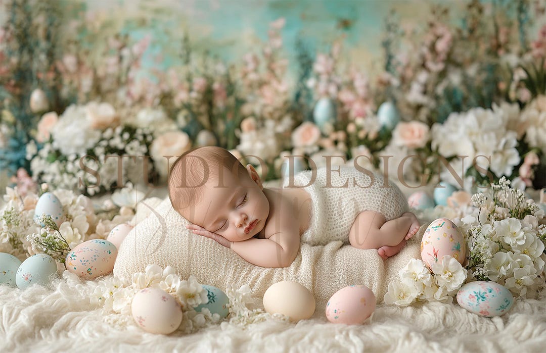 Easter Newborn Digital Backdrop Spring Baby Digital Photo Overlay ...