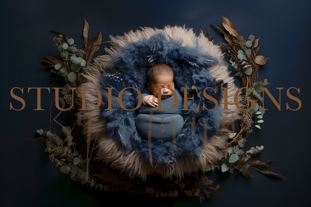 Digital Backdrop Newborn Blue Floral Basket, Newborn Digital Photo Prop ...