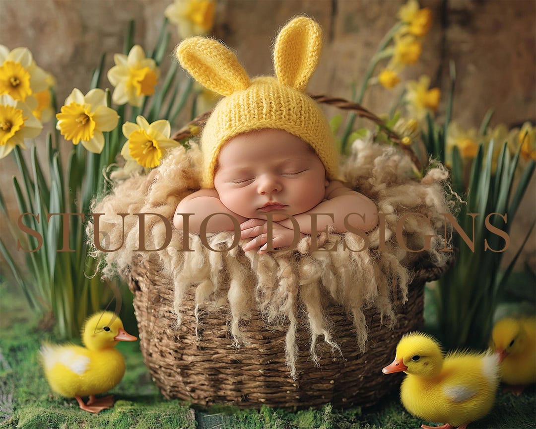Easter Newborn Digital Backdrop Spring Baby Digital Photo Overlay Ducks ...