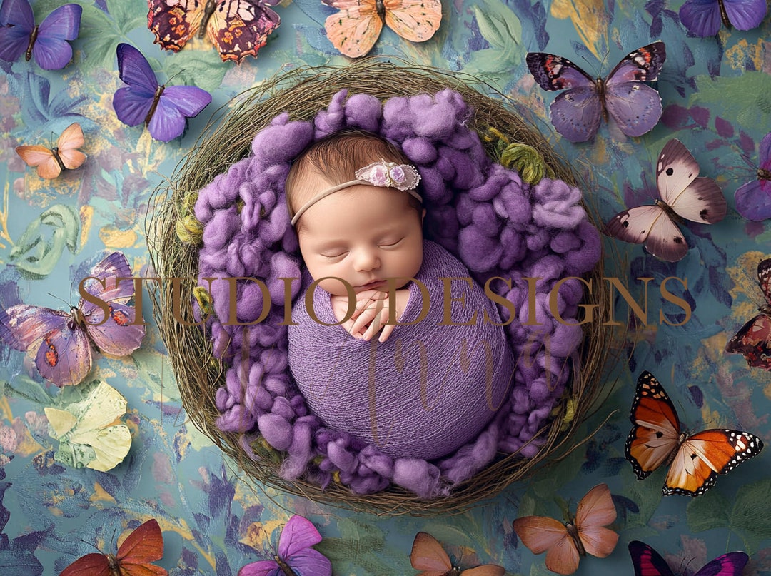 Digital Backdrop Newborn Butterfly Wings Floral Basket,newborn Digital ...