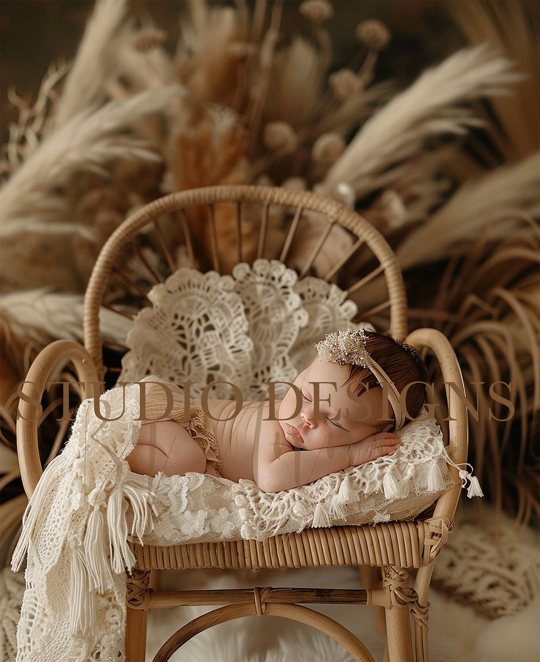 Digital Backdrop Newborn Boho, Baby Photo Prop Composite, Pampas Grass ...