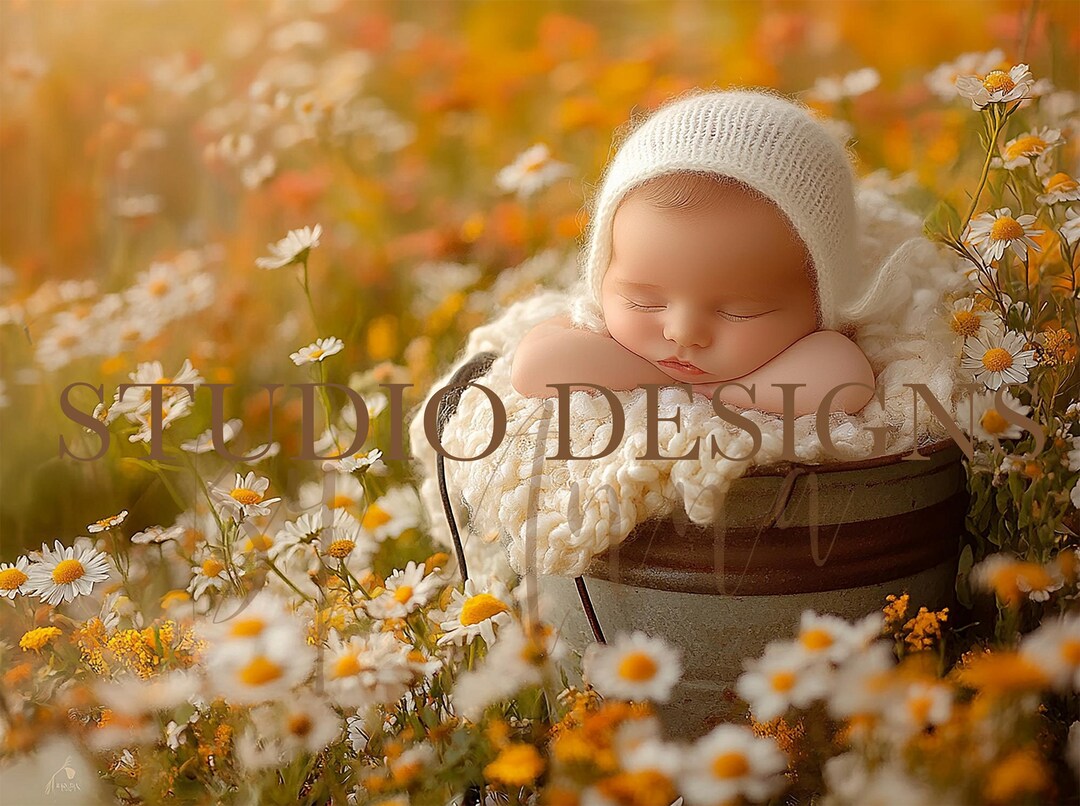 Digital Backdrop Newborn Girl Yellow Floral Field Digital Photo Prop ...