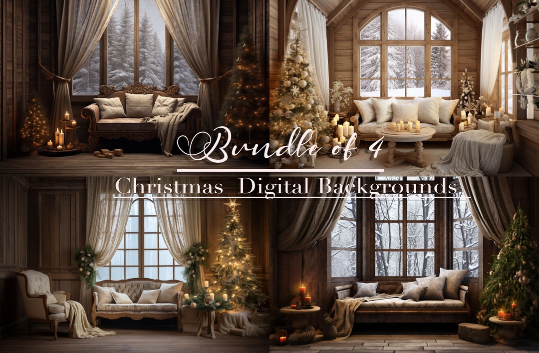 Christmas Digital Backgrounds Bundle, Pack of 4 Christmas Composites ...