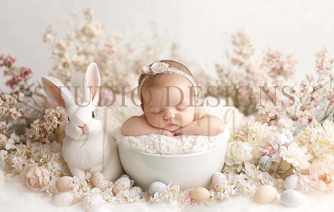 Easter Bunny Newborn Digital Backdrop Spring Baby Digital Photo Overlay ...