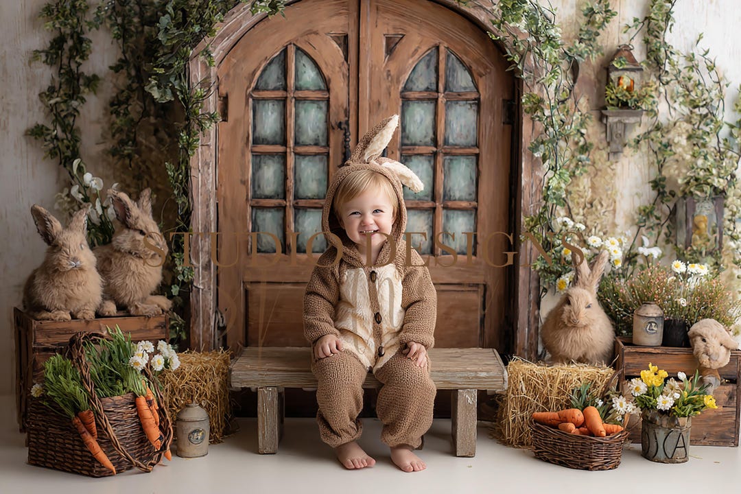 Children Easter Digital Backdrop Composition Bunny Rabbits Background ...