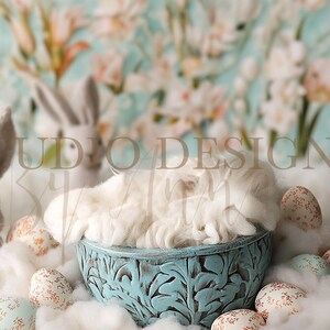 Easter Bunny Newborn Digital Backdrop Spring Baby Digital Photo Overlay Colourful Pastel Easter ...