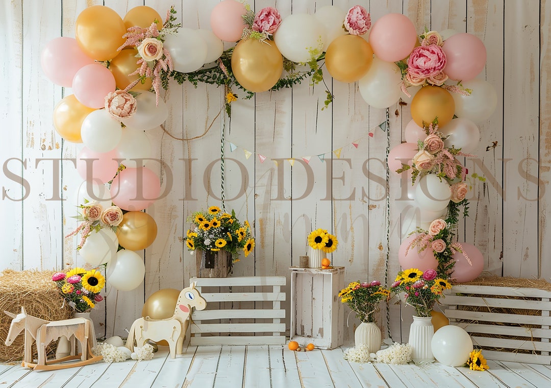 Children Birthday Backdrop ,digital Composition, Balloons Backdrop ...