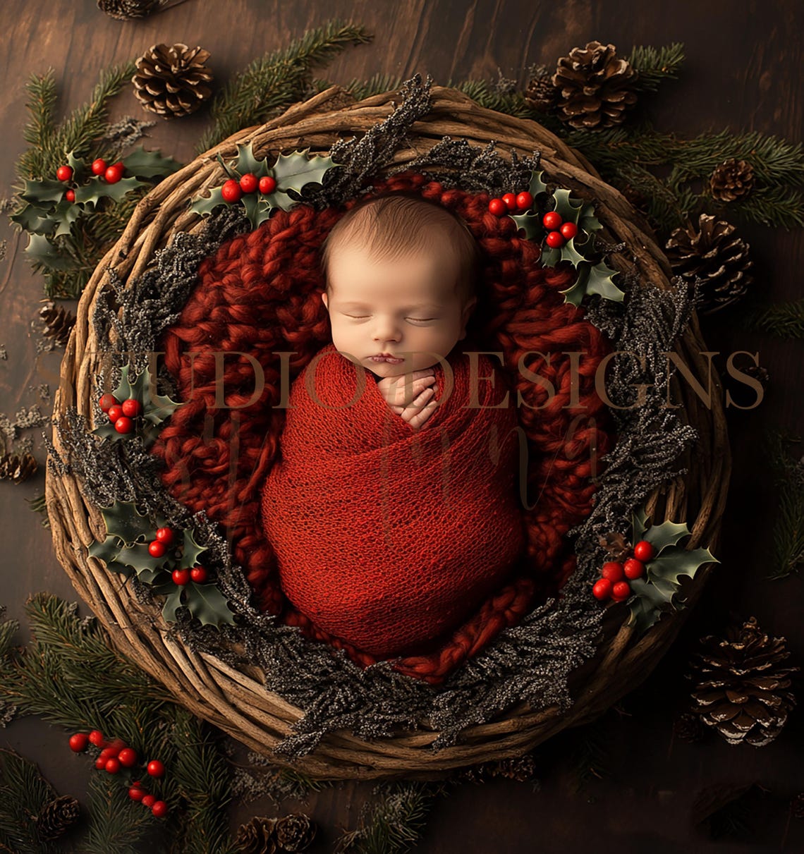 Christmas Bundle of 4 Baby Digital Backgrounds, Basket Digital Prop ...