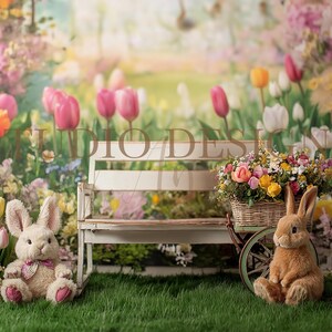 Children Easter Digital Backdrop Composition Bunny Rabbits Background Outdoor Spring Composite ...