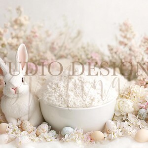 Easter Bunny Newborn Digital Backdrop Spring Baby Digital Photo Overlay Colourful Pastel Easter ...