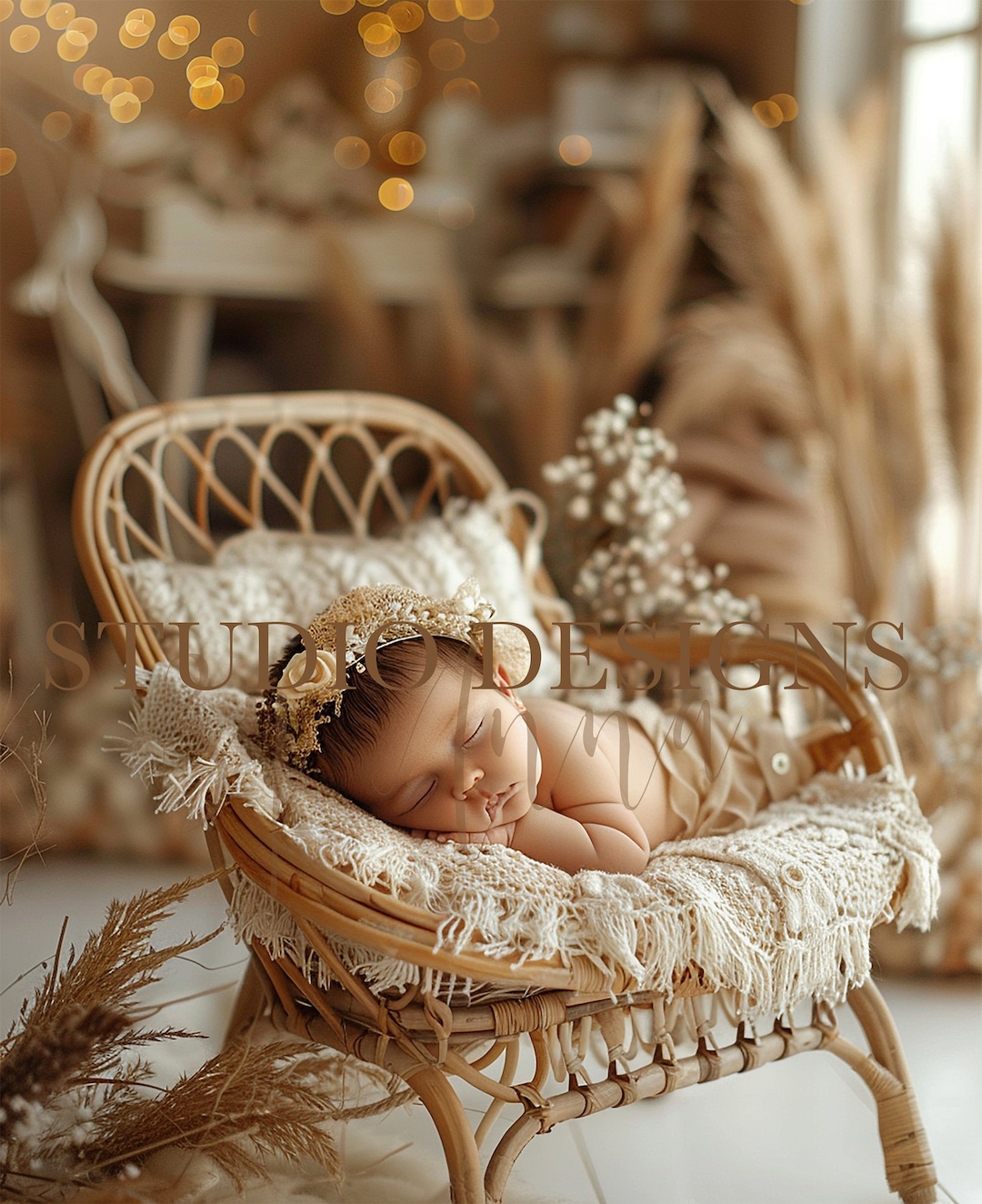 Digital Backdrop Newborn Boho, Baby Photo Prop Composite, Pampas Grass ...