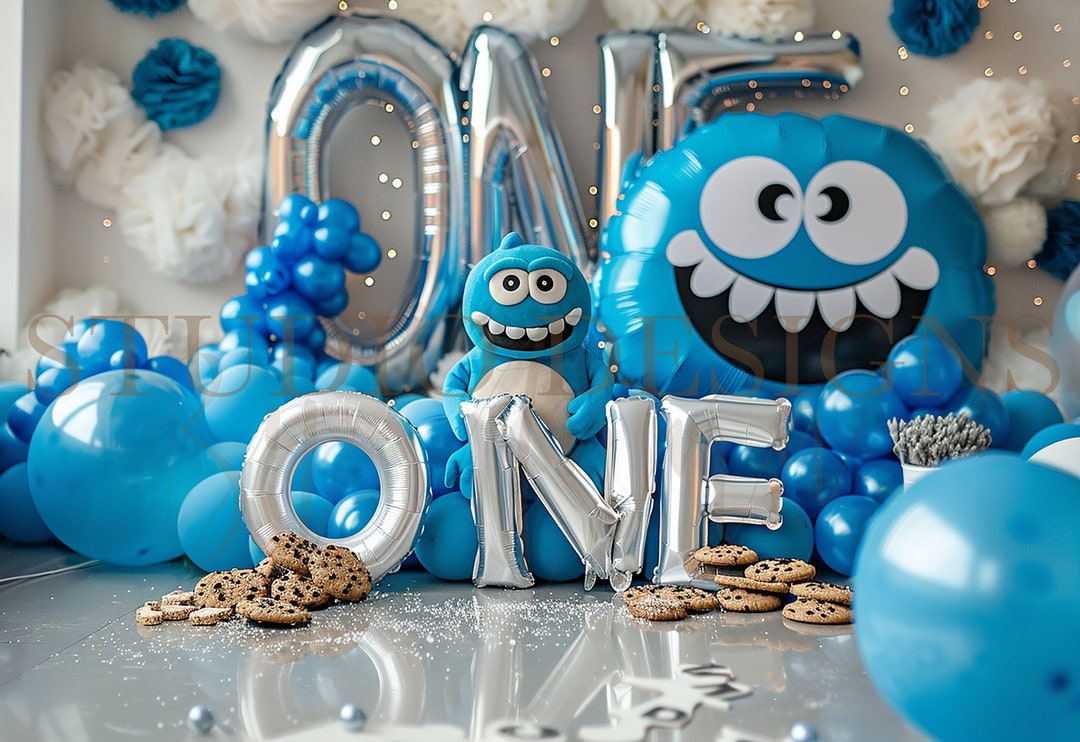 Children Birthday Backdrop,digital Composition, Balloons ONE ,cookies ...