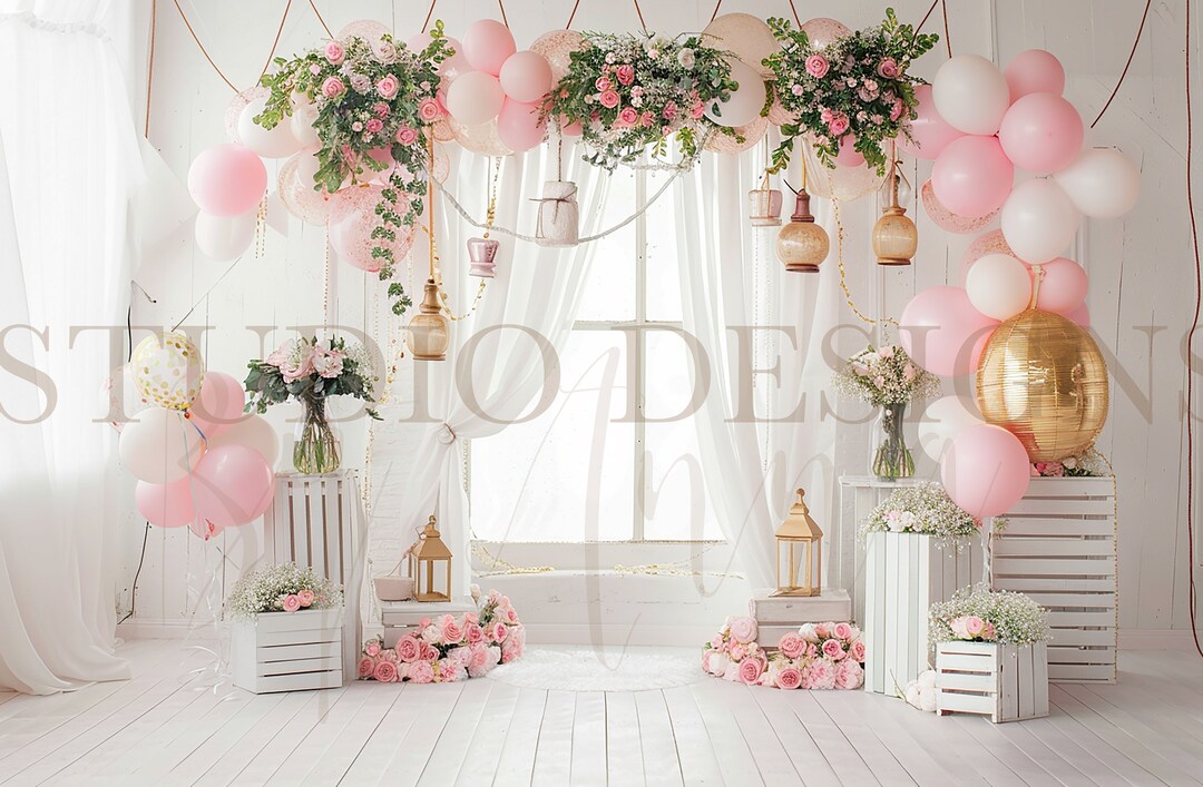 Children Birthday Digital Backdrop Toddler Digital Composition Balloons ...