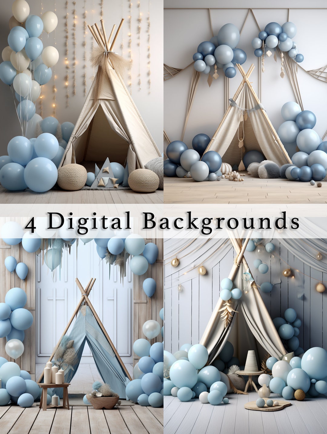 4 Birthday Digital Backgrounds Bundle Teepee Digital Composite Cake ...