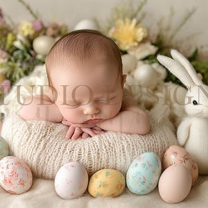 Easter Bunny Newborn Digital Backdrop Spring Baby Digital Photo Overlay ...