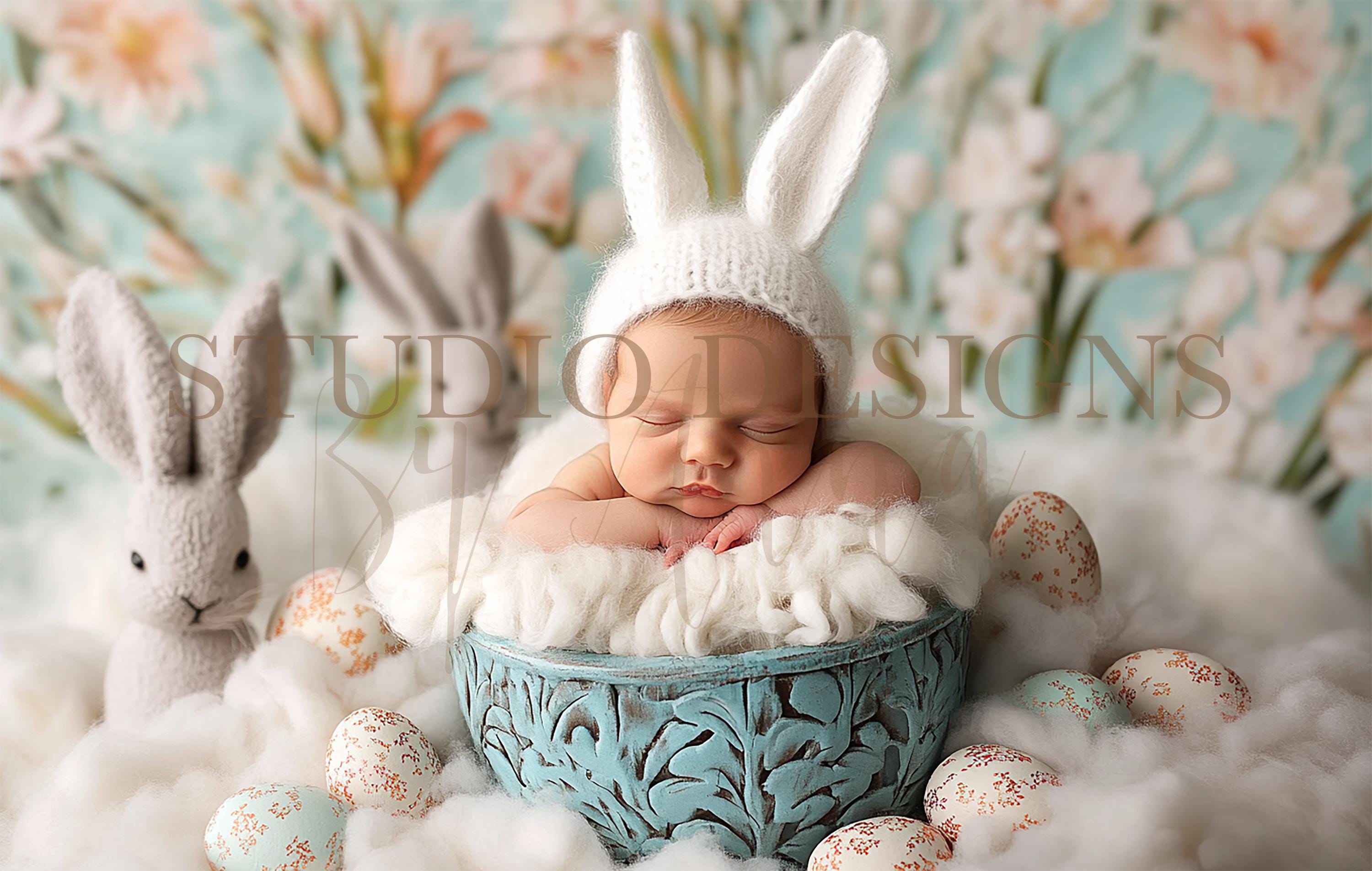 Easter Bunny Newborn Digital Backdrop Spring Baby Digital Photo Overlay ...