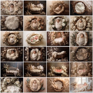 35 Neutral Newborn Digital Backgrounds, Big Bundle, Newborn Composite ...