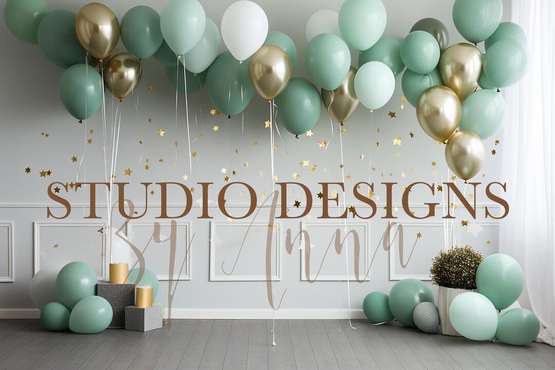 Children Birthday Digital Backdrop Toddler Digital Composition Balloons ...