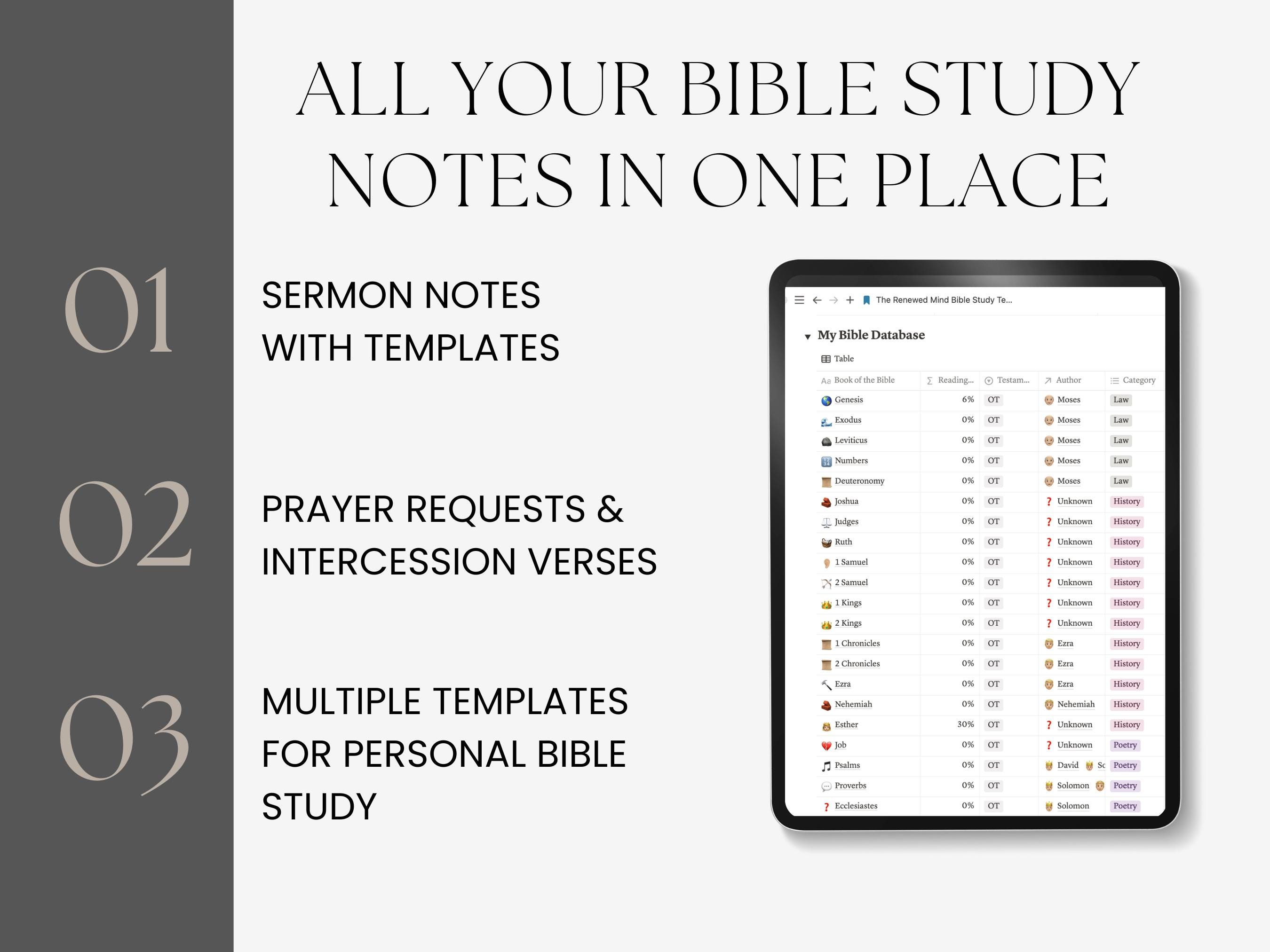 Comprehensive Bible Study Notion Template | Prayer Journal, Sermon ...