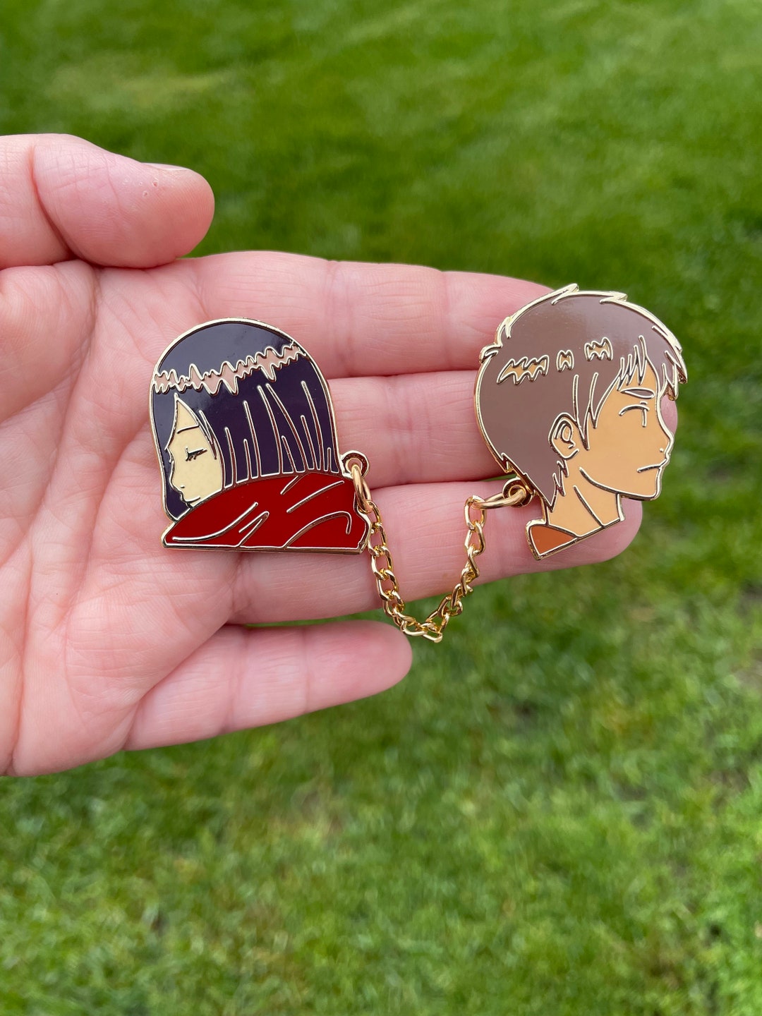 Eren Yeager & Mikasa Ackerman Hard Enamel Pin AOT Attack on Titan Gift ...