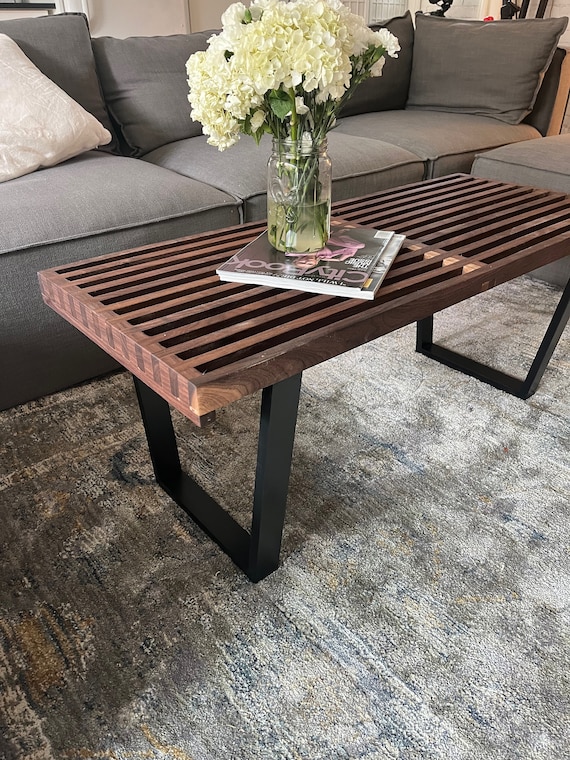 George Nelson Inspired Slatted Bench Hand Built to Your Size Mid century Modern Entryway Mudroom Patio Bedroom Coffee Table Bench Etsy UK