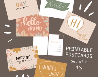 Set of 6 Hello Printable Postcards | Etsy