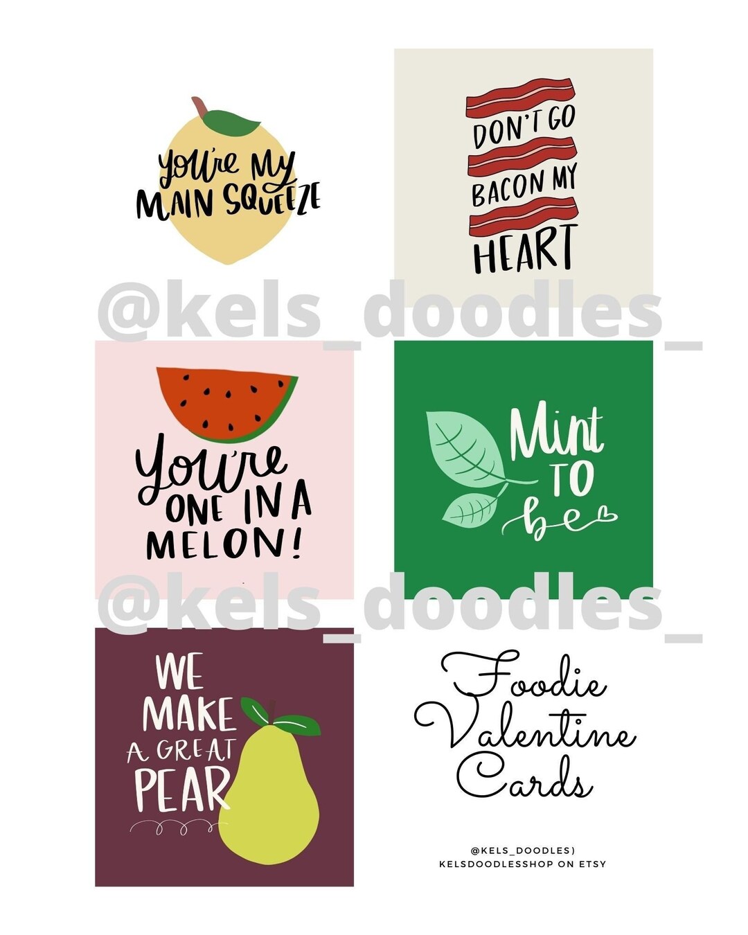 Foodie Valentine Cards / Set of 5 / Kids Valentines / Valentine ...