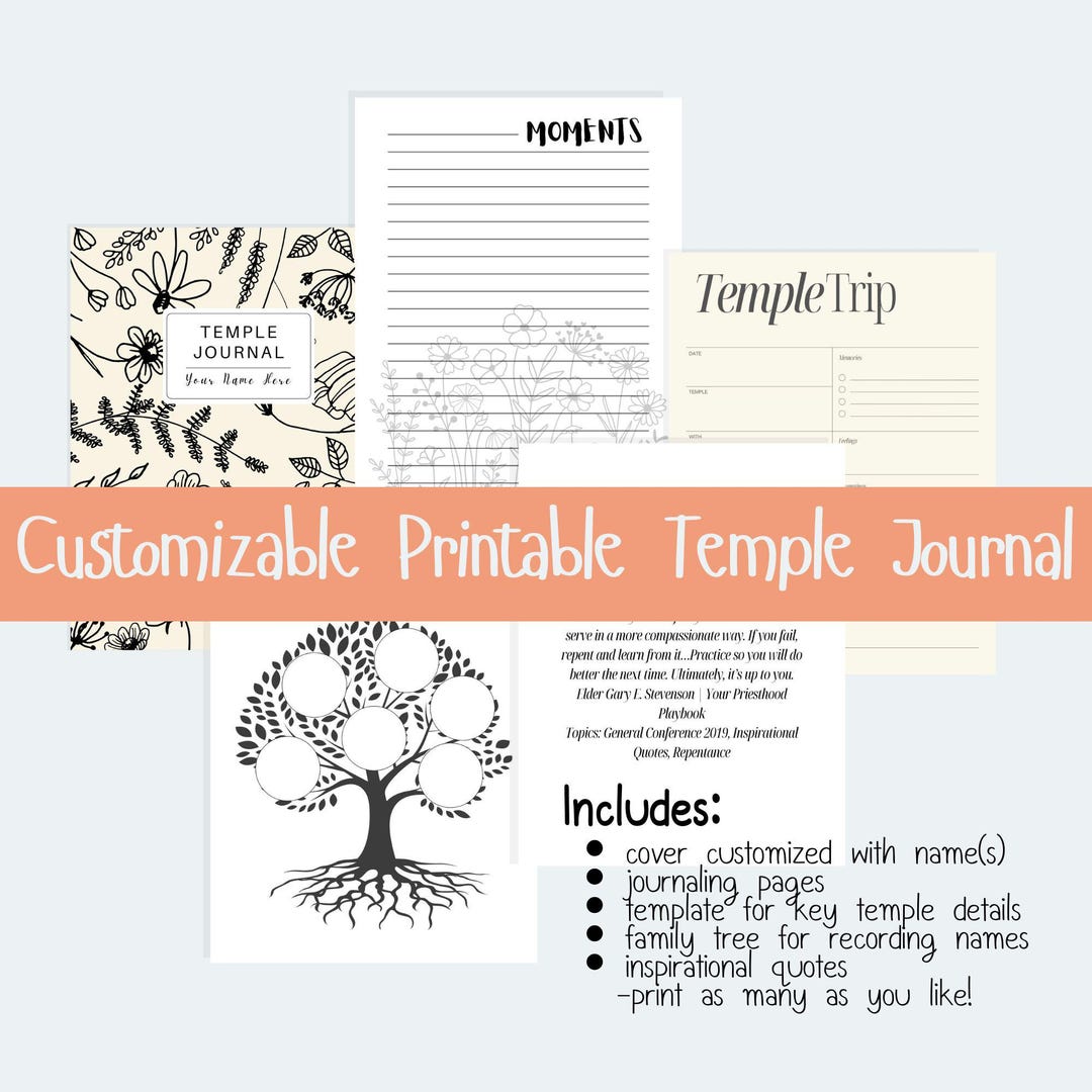 LDS Customizable Printable Temple Journal / Youth Temple Trip Tracker ...