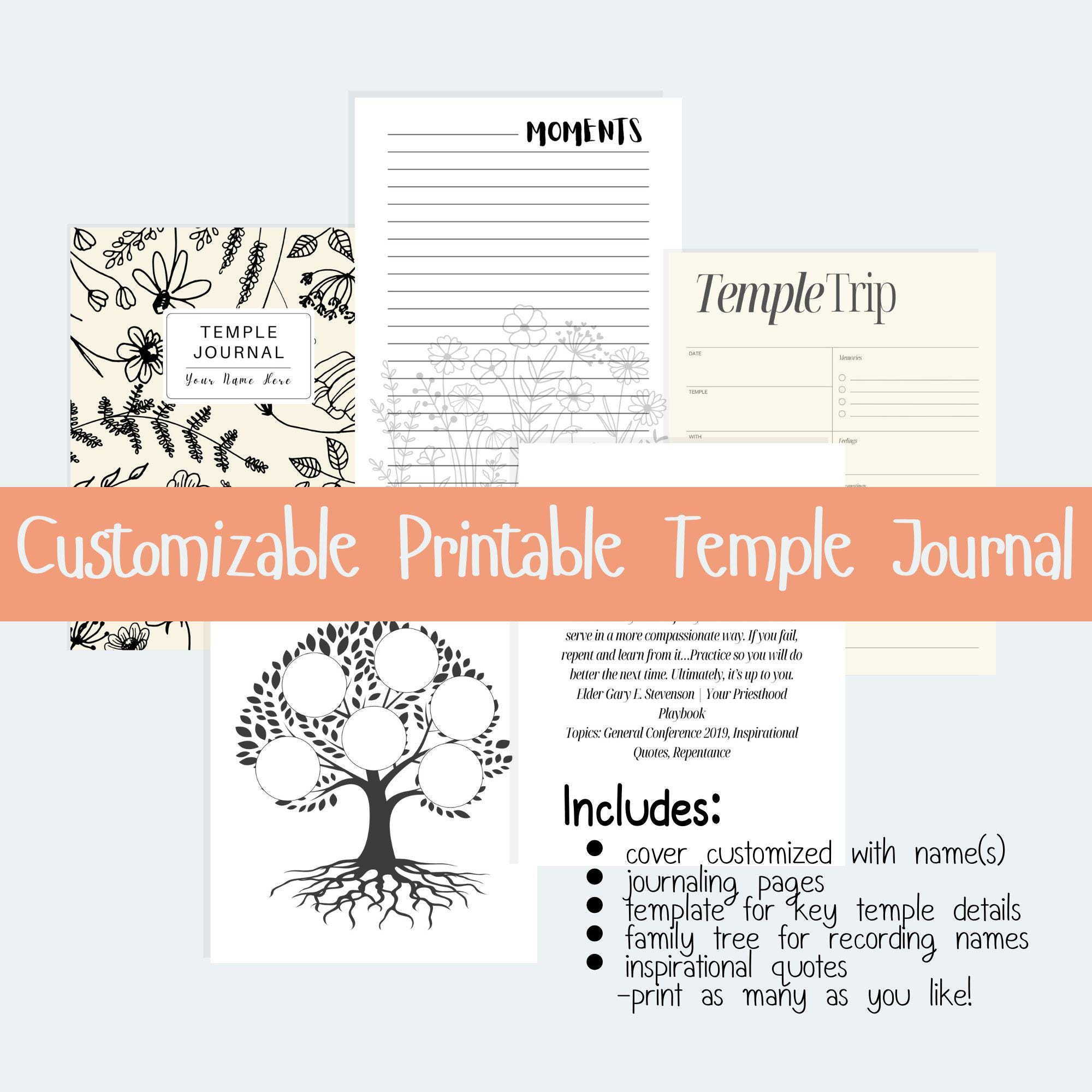 LDS Customizable Printable Temple Journal / Youth Temple Trip Tracker ...