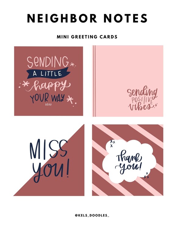Neighbor Notes Mini Greeting Cards Set of 4 Printable | Etsy