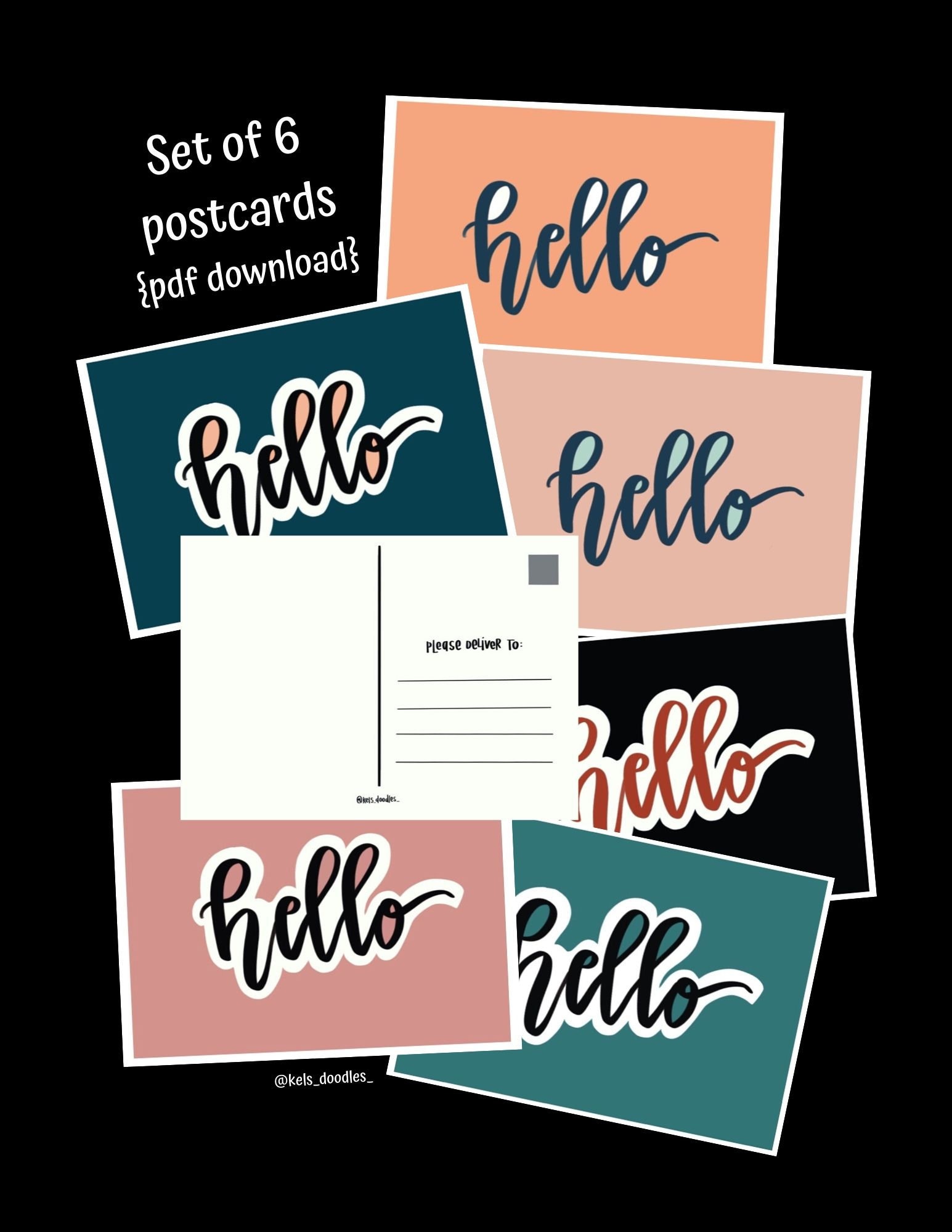 Set of 6 Hello Printable Postcards - Etsy
