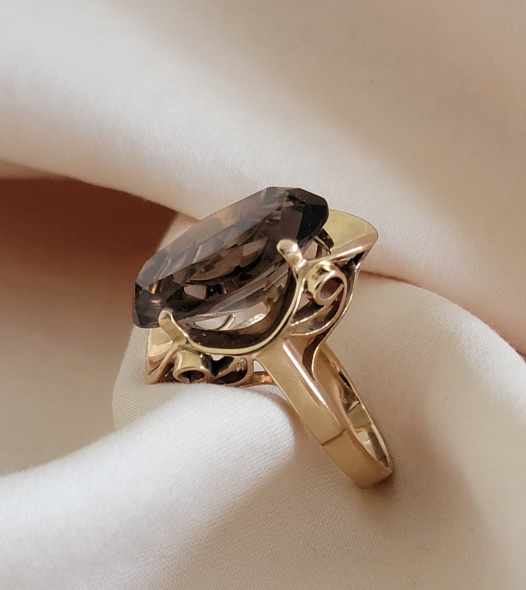 Smoky Quartz Gold Ring, Estate ART DECO Smoky Gold Ring, Vintage Smoky ...