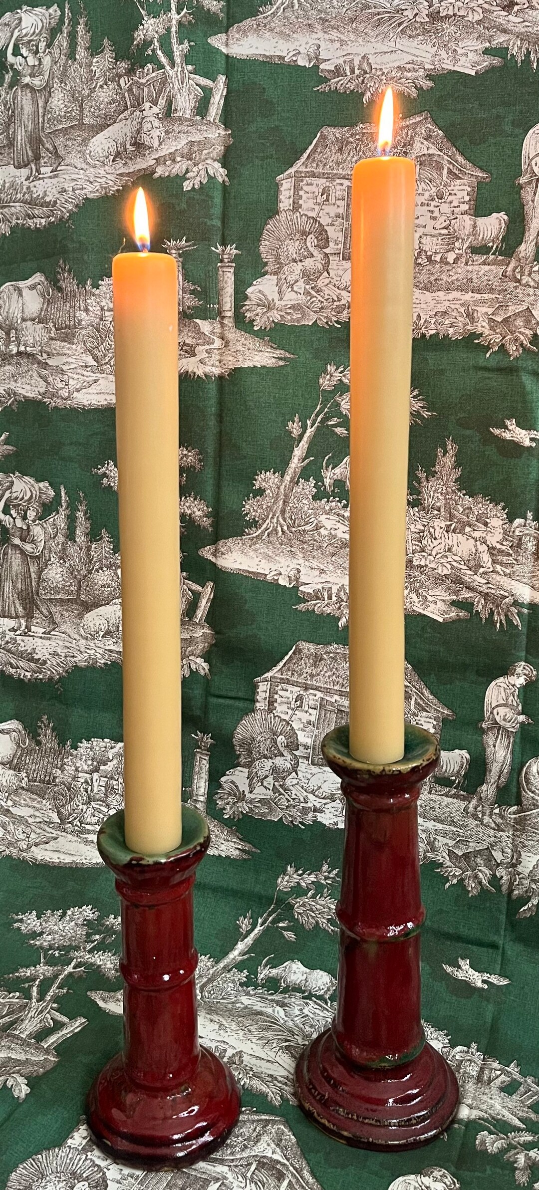 Set of Two, Chinese Red Glazed Bamboo Form Candlestick Holders - Etsy