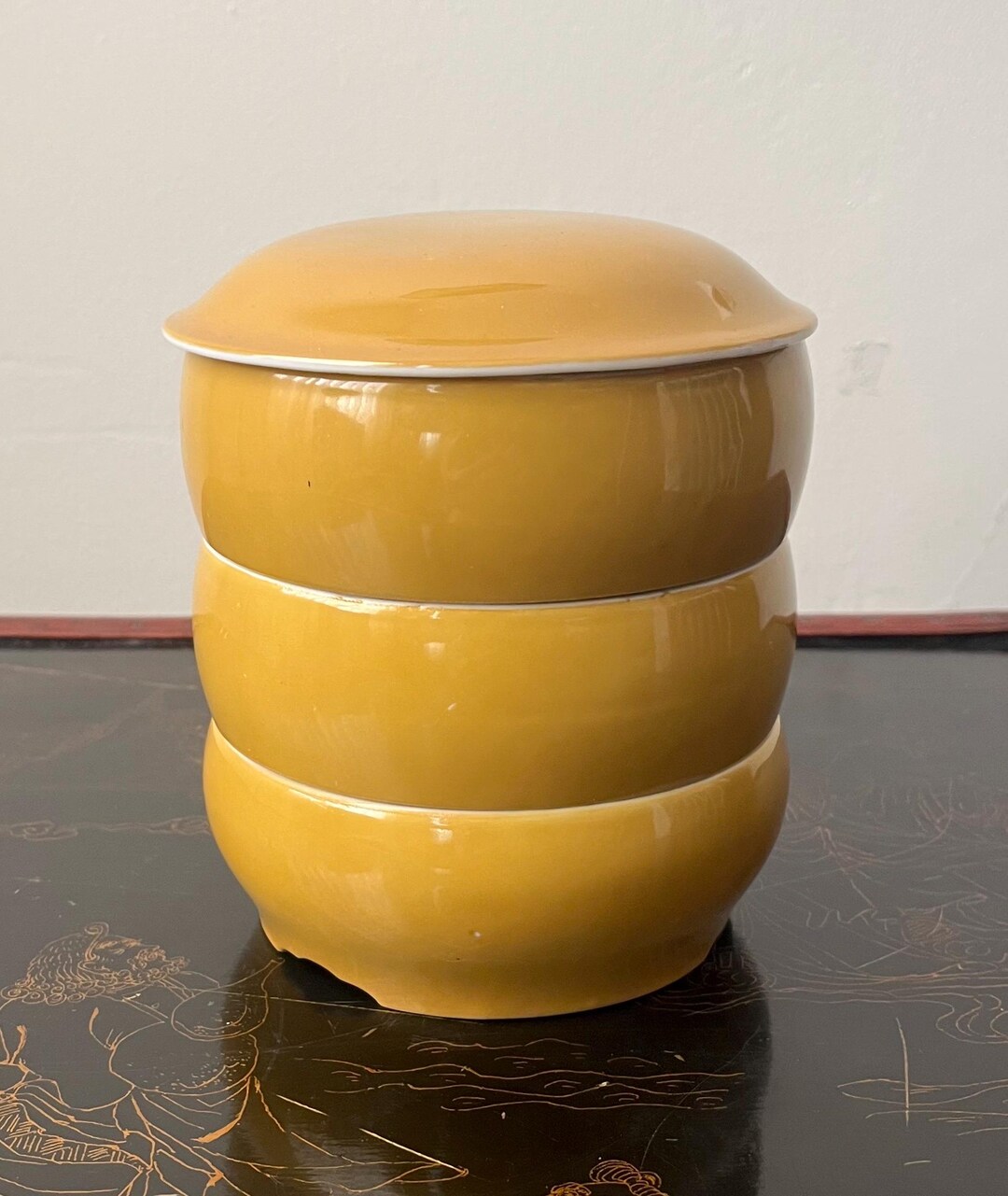 Three Section Round Jubako Bento Box Japanese Porcelain Stacking ...