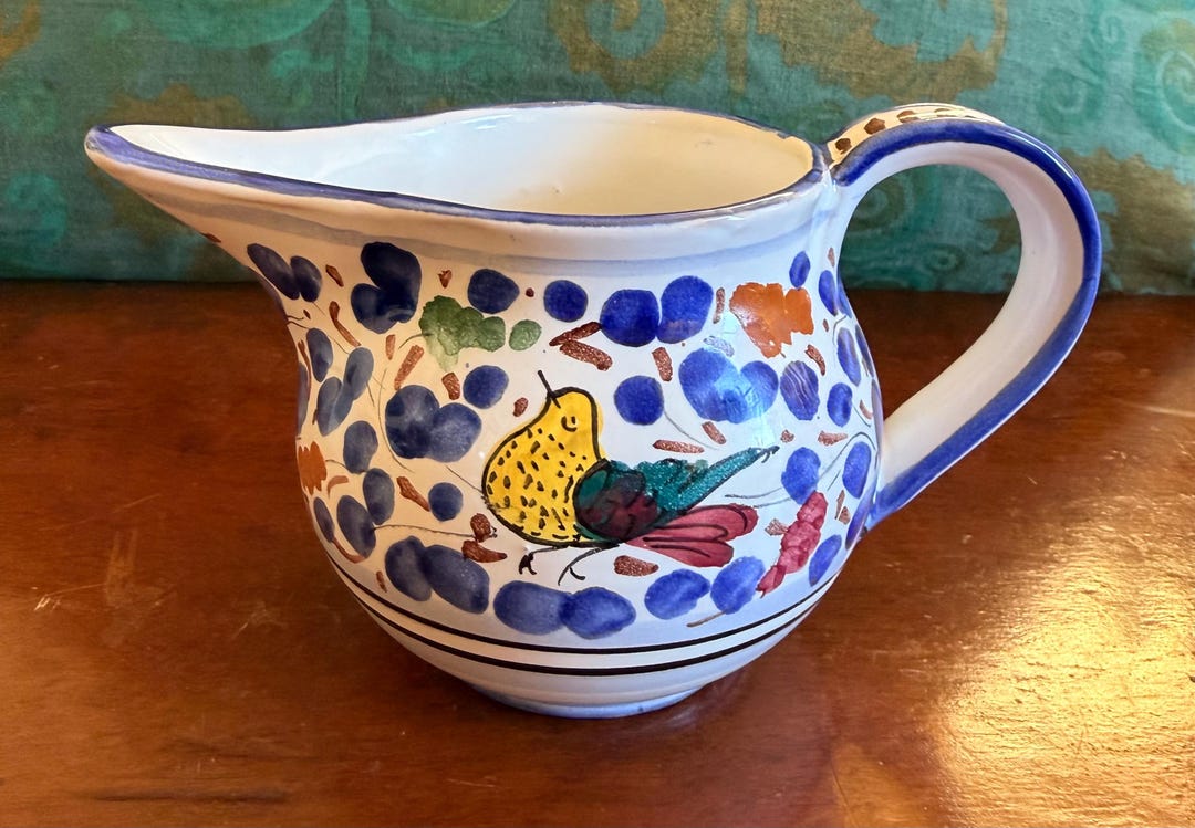 Deruta Arabesco Ceramic Pitcher With Bird, Made in Italy - Etsy