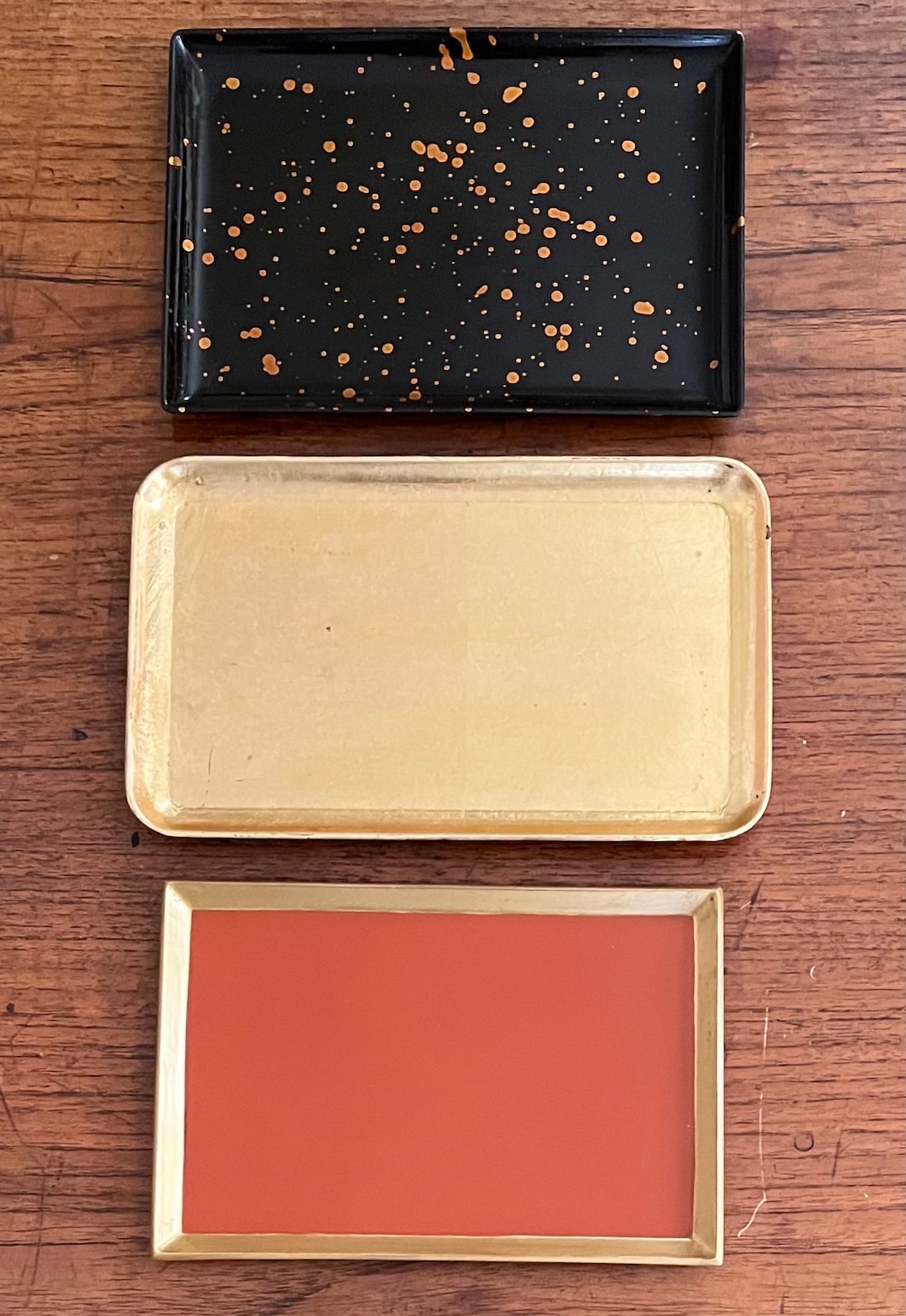 Three Small Lacquered Japanese Trays: Goldleaf, Rust With Gold Edge ...