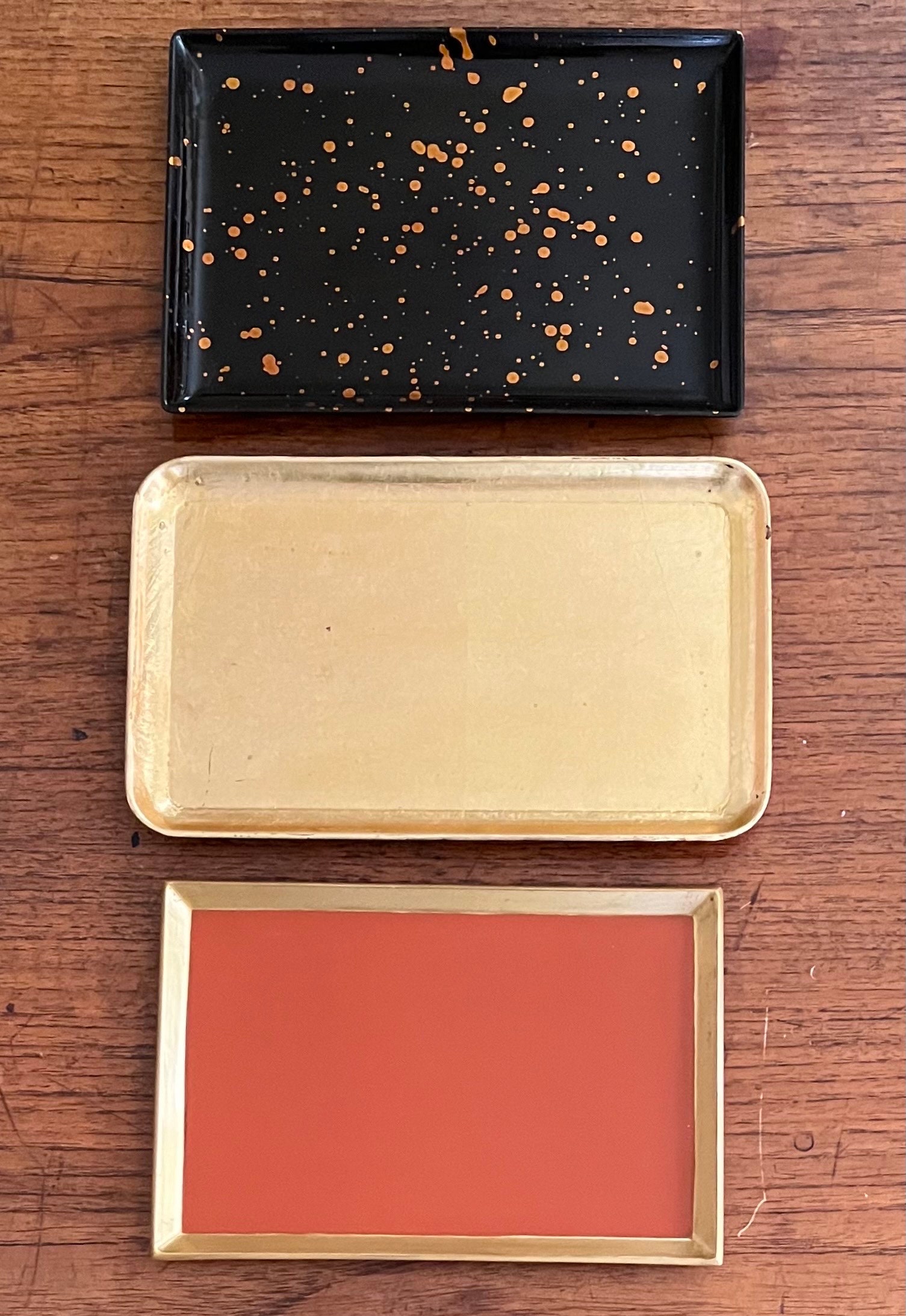 Three Small Lacquered Japanese Trays: Goldleaf, Rust With Gold Edge ...