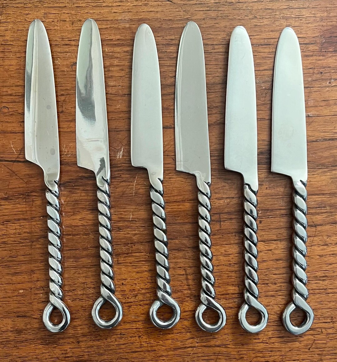 Contemporary Home Accessories: Six, Stainless Steel Handmade Forged Twist / Loop Flatware ...