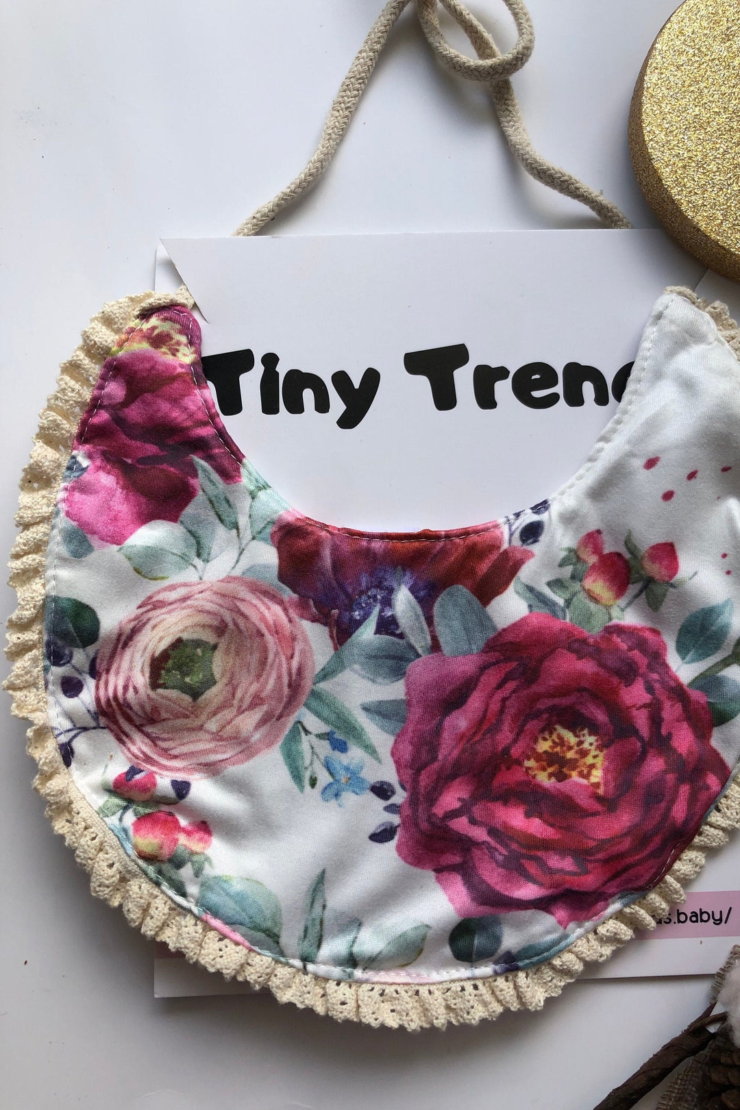 Vintage Floral Organic Baby Bib With Beige Trim,baby Bib Pattern,lace ...