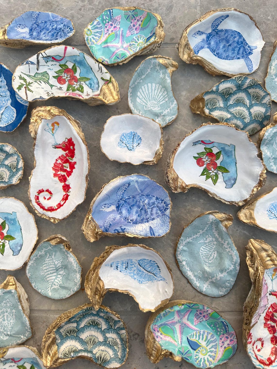 Oyster Shell Ring Dish: Blue Sea Turtle Print With Gold Trim - Etsy
