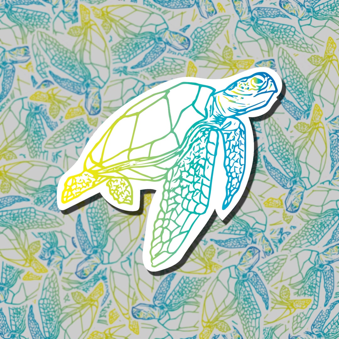Gradient Sea Turtle Sticker, Colorful Line Art, Eco Friendly - Etsy