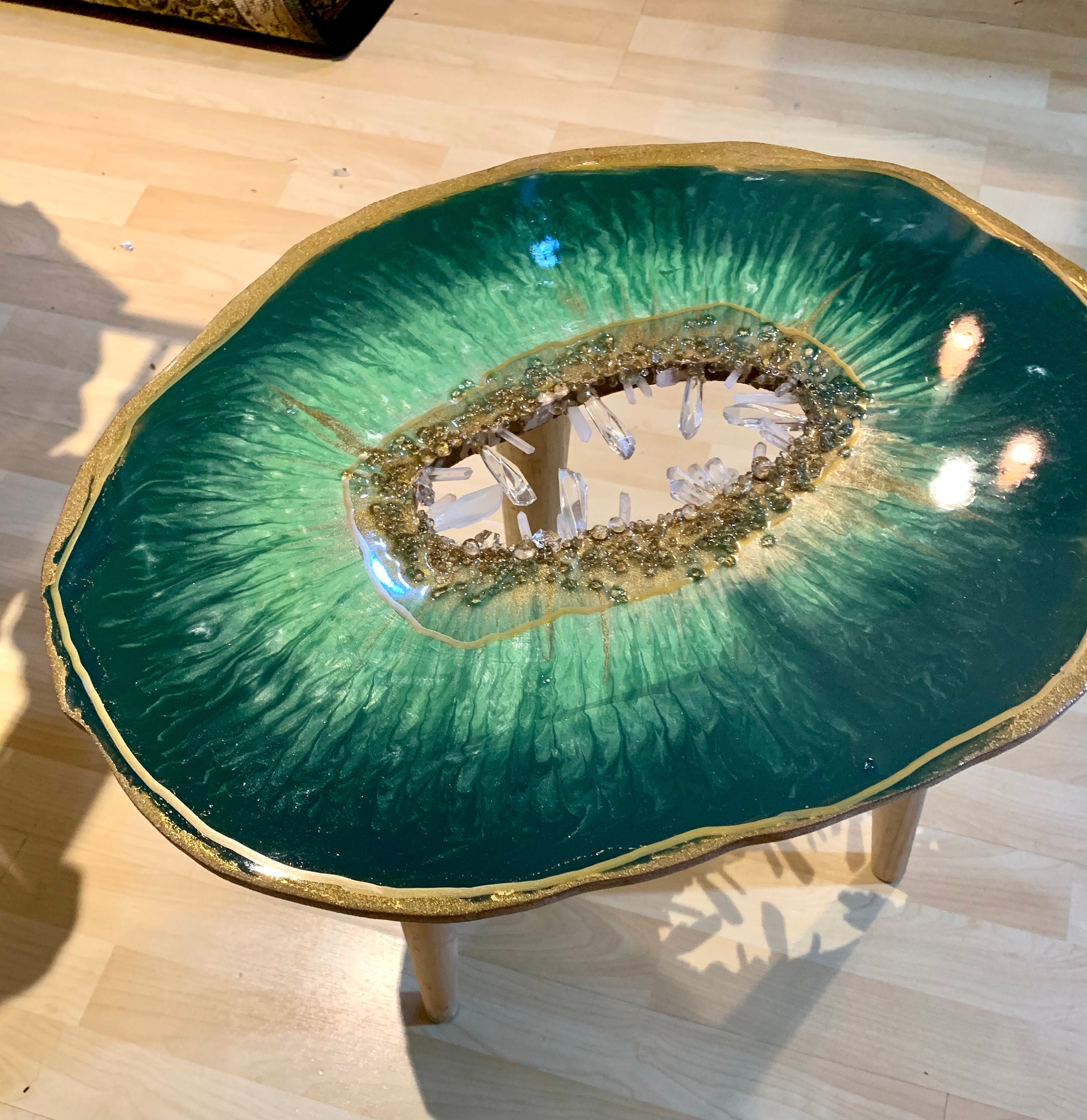 Set of Green Gold Geode Resin Natiral Quartz Stones Wall Artwork ...