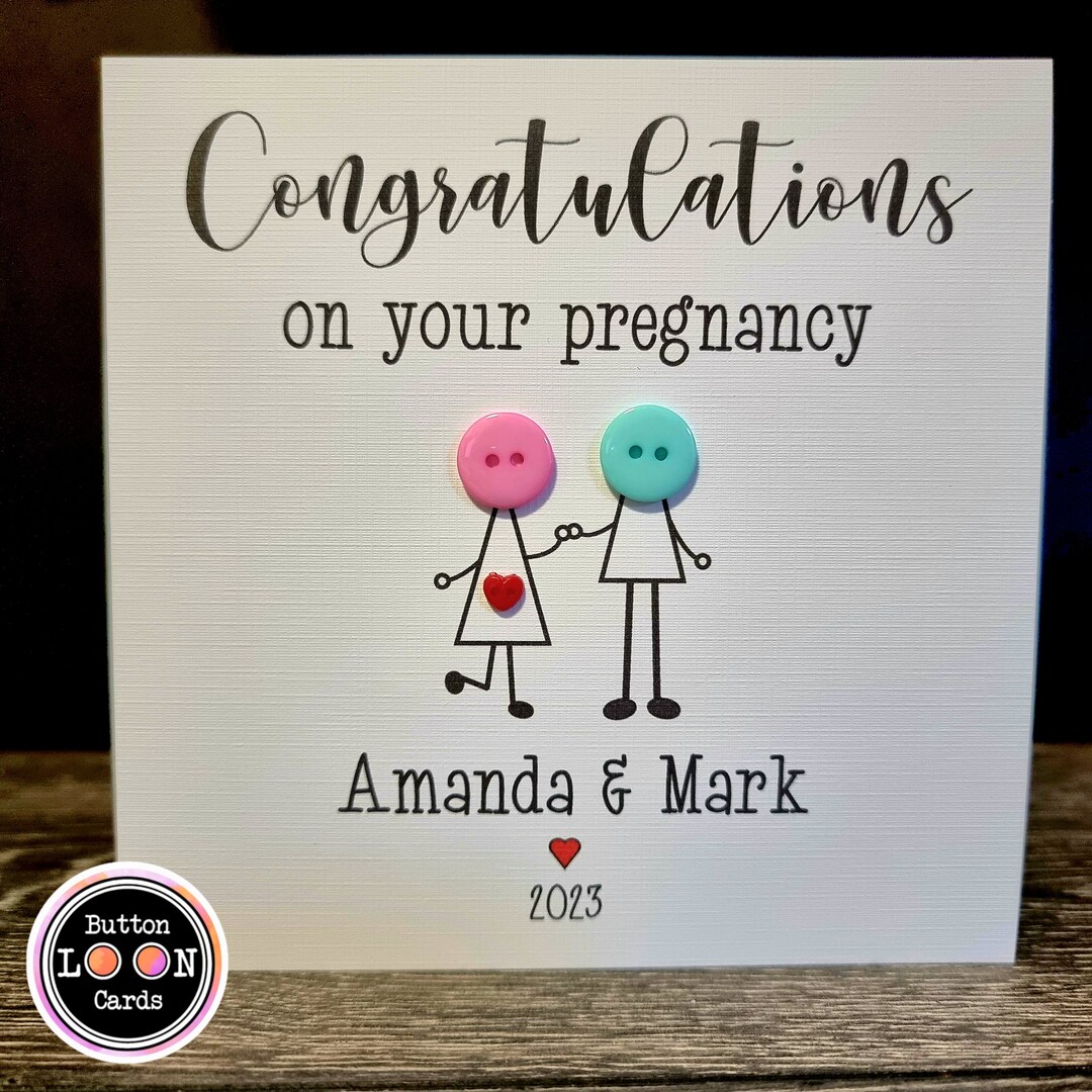 Handmade & Personalised Button Card Congratulations on Pregnancy / You ...